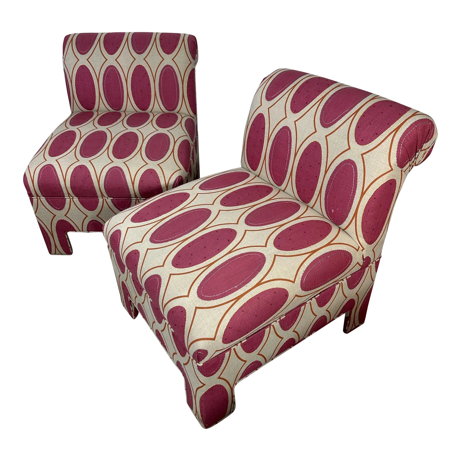 Vintage Slipper Chairs in Thibaut Fabric | Chairish