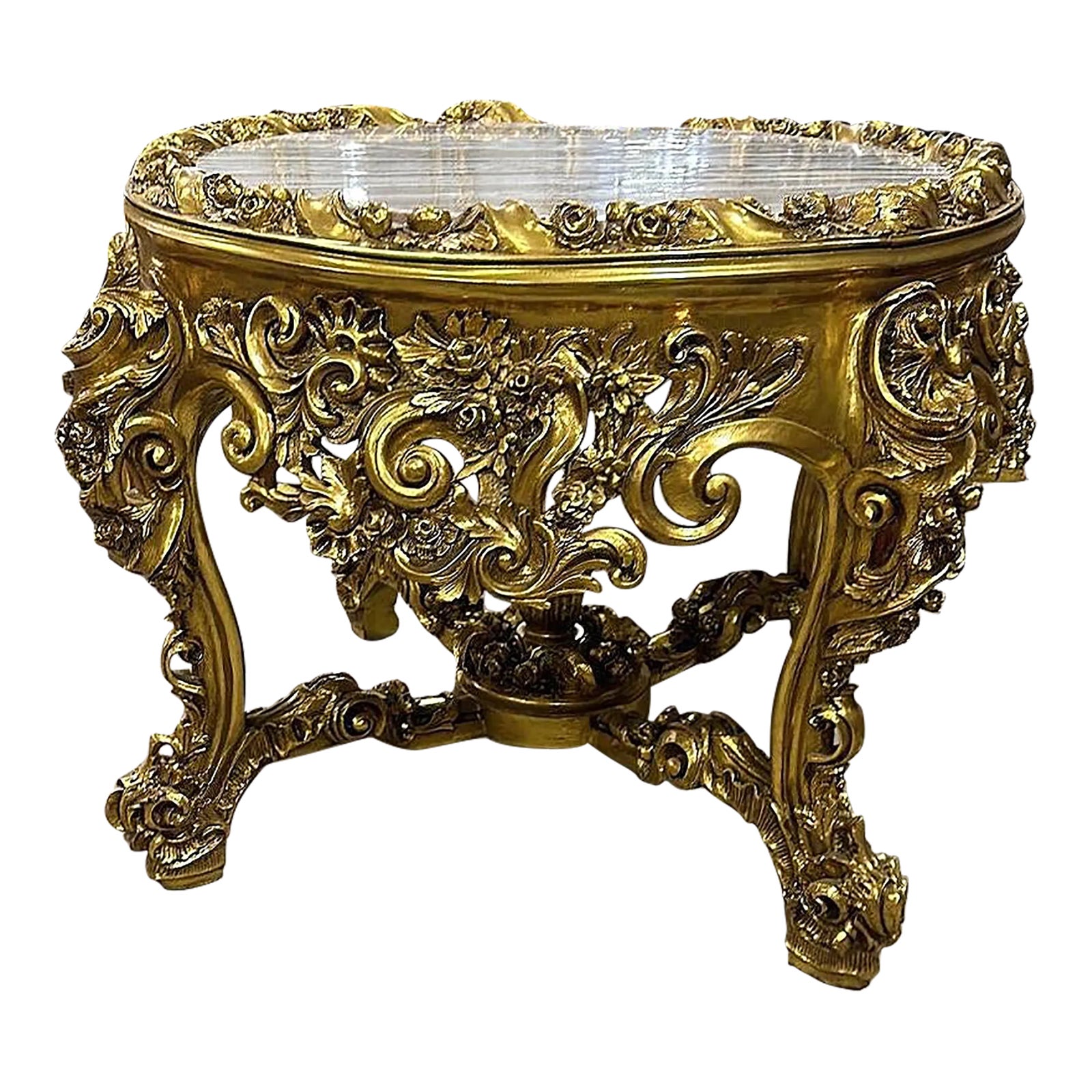 Gold Medium Table Marble Topped French Style | Chairish