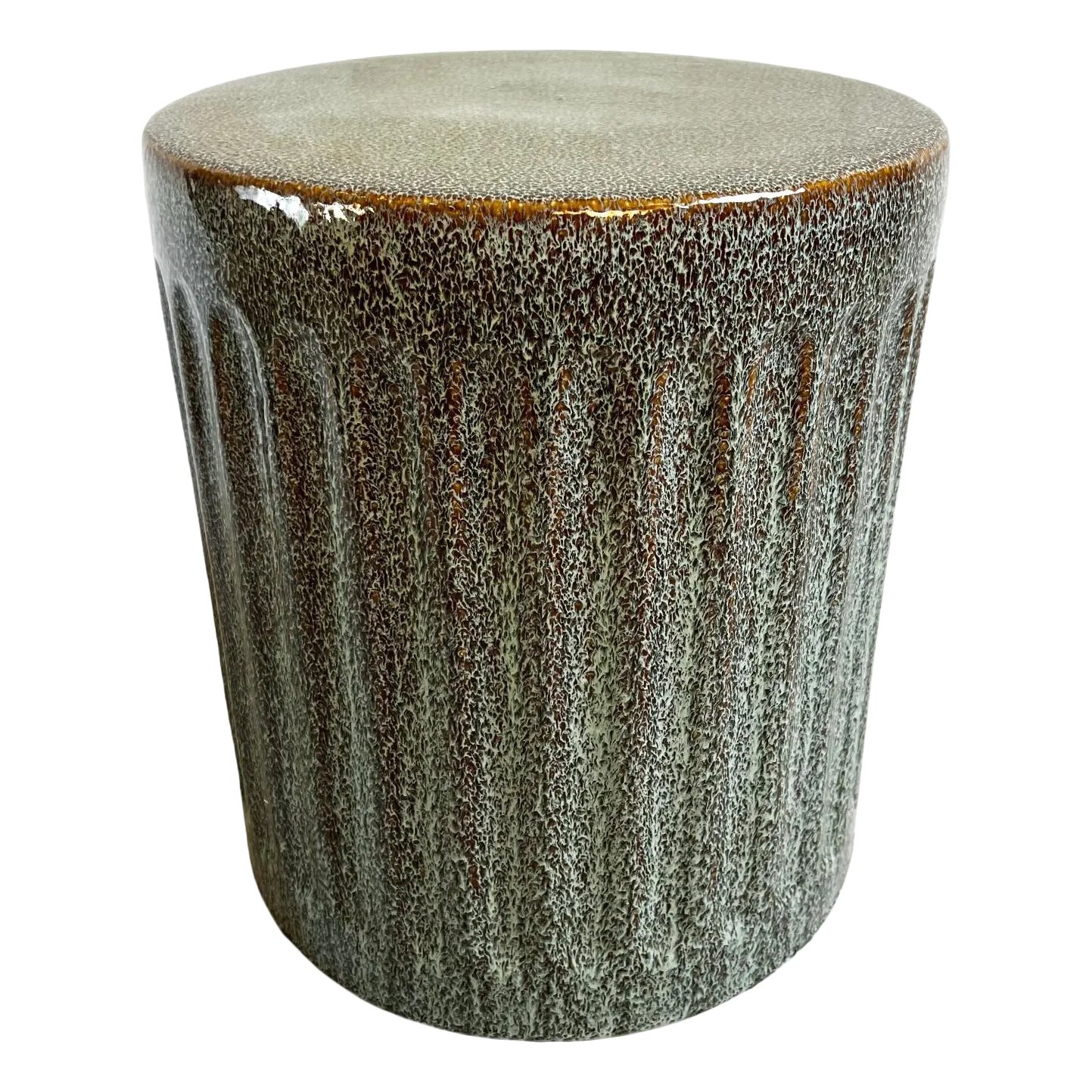 Ceramic Fluted Green Garden Stool | Chairish