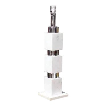 Chrome and Marble Stacked Blocks Table Lamp | Chairish