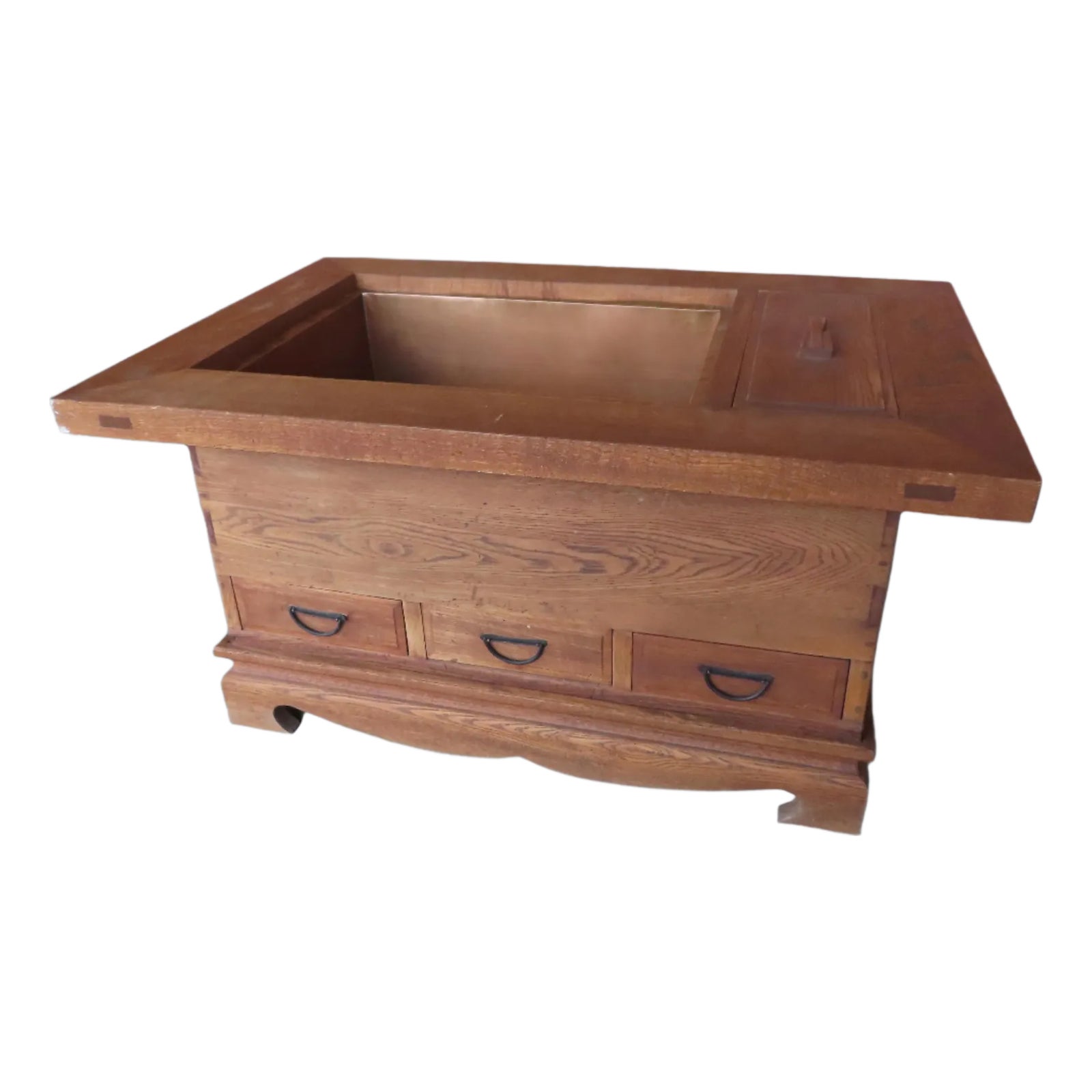 Traditional Japanese Hinoki Cypress Hibachi Table With Side Compartment ...