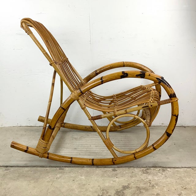 Vintage High-Back Rattan Rocker After Franco Albini | Chairish