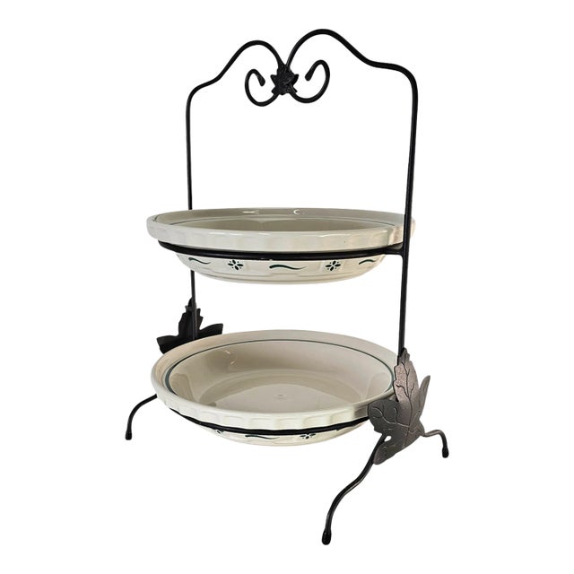 Longaberger Wrought Iron 2 Tier Pie Stand With Two Pie Plates | Chairish
