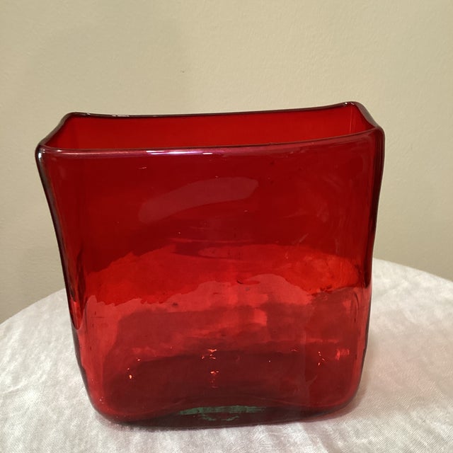 Late 20th Century Vintage Blenko Ruby Red Glass Rectangular Textured ...
