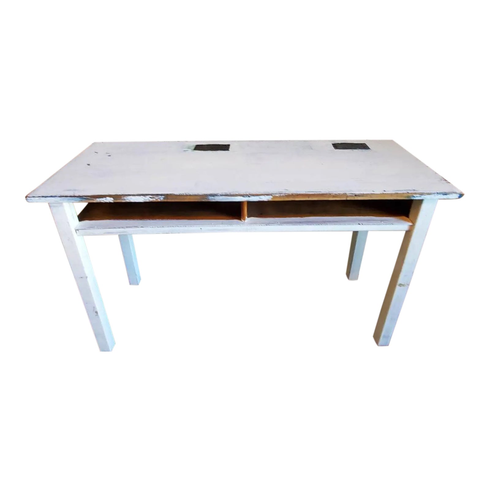 Mid-Century Distressed Painted White Desk | Chairish