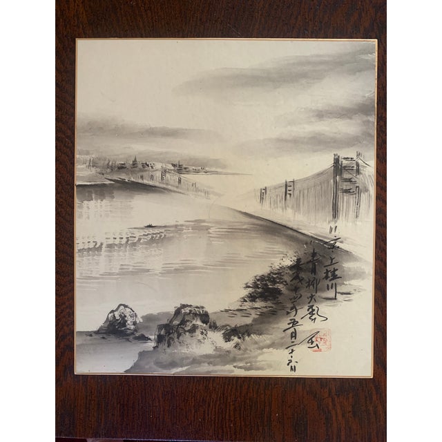 1980s Daiun Aoyagi "Suiboku Sansui" Shikishi Painting, Ink on Paper ...