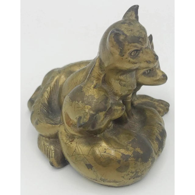 Mid 20th Century Vintage Brass Fox Cubs | Chairish