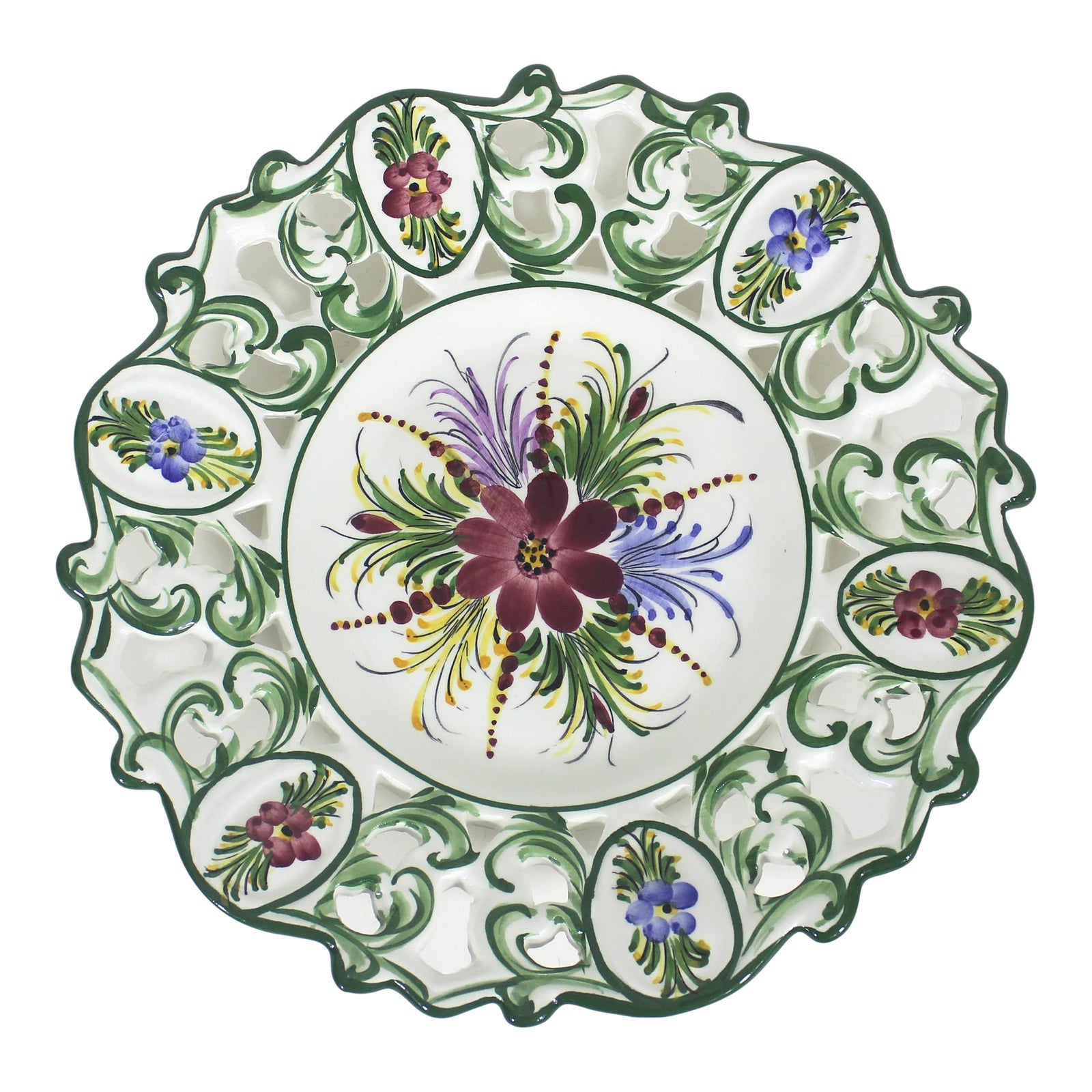 Vintage Hand Painted Reticulated Pottery Wall Plate Portuguese Floral ...