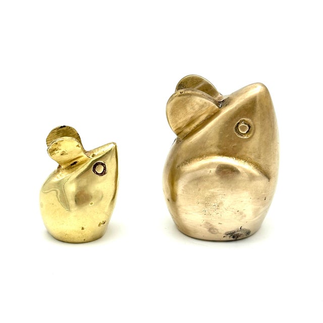 Mid-Century 20th Vintage Solid Brass Mouse Paperweights- a Pair | Chairish