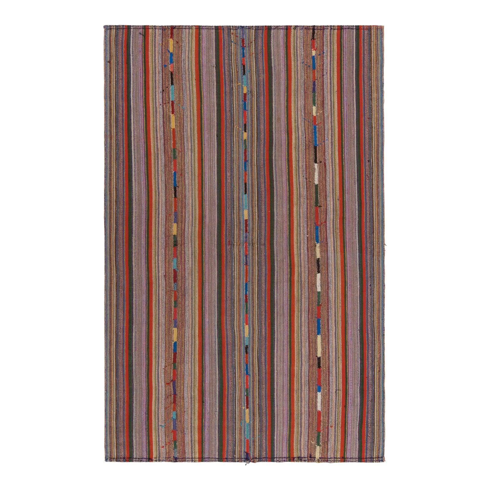 1950s Vintage Chaput Kilim Rug in Polychromatic Stripe Patterns | Chairish
