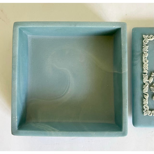 Vintage Unicorn Incolay Blue and White Lidded Trinket Catchall Box ...