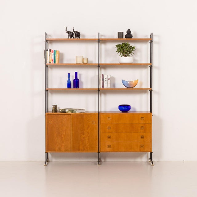Mid-Century Scandinavian Oak Free-Standing Wall Unit, 1970s | Chairish