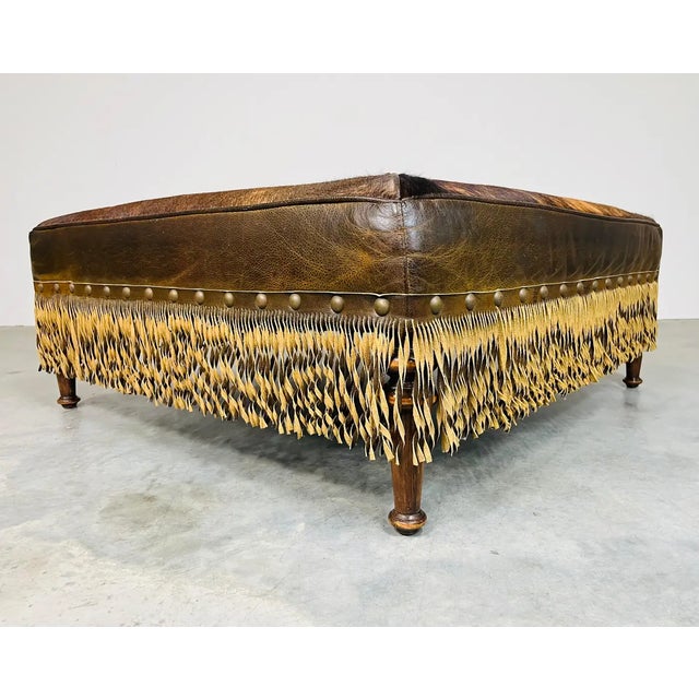 French Provincial Style Cowhide Leather Fringe Cocktail Ottoman Bench ...