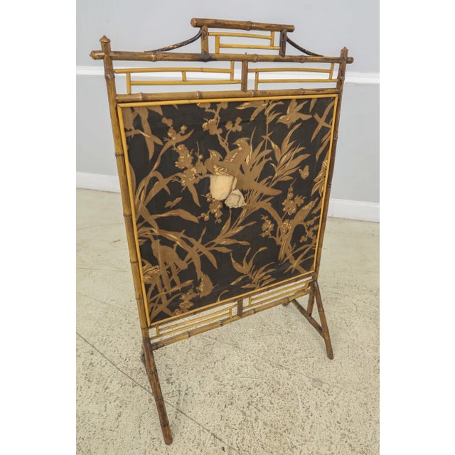 Victorian Bamboo Fireplace Screen W. European Fabric | Chairish