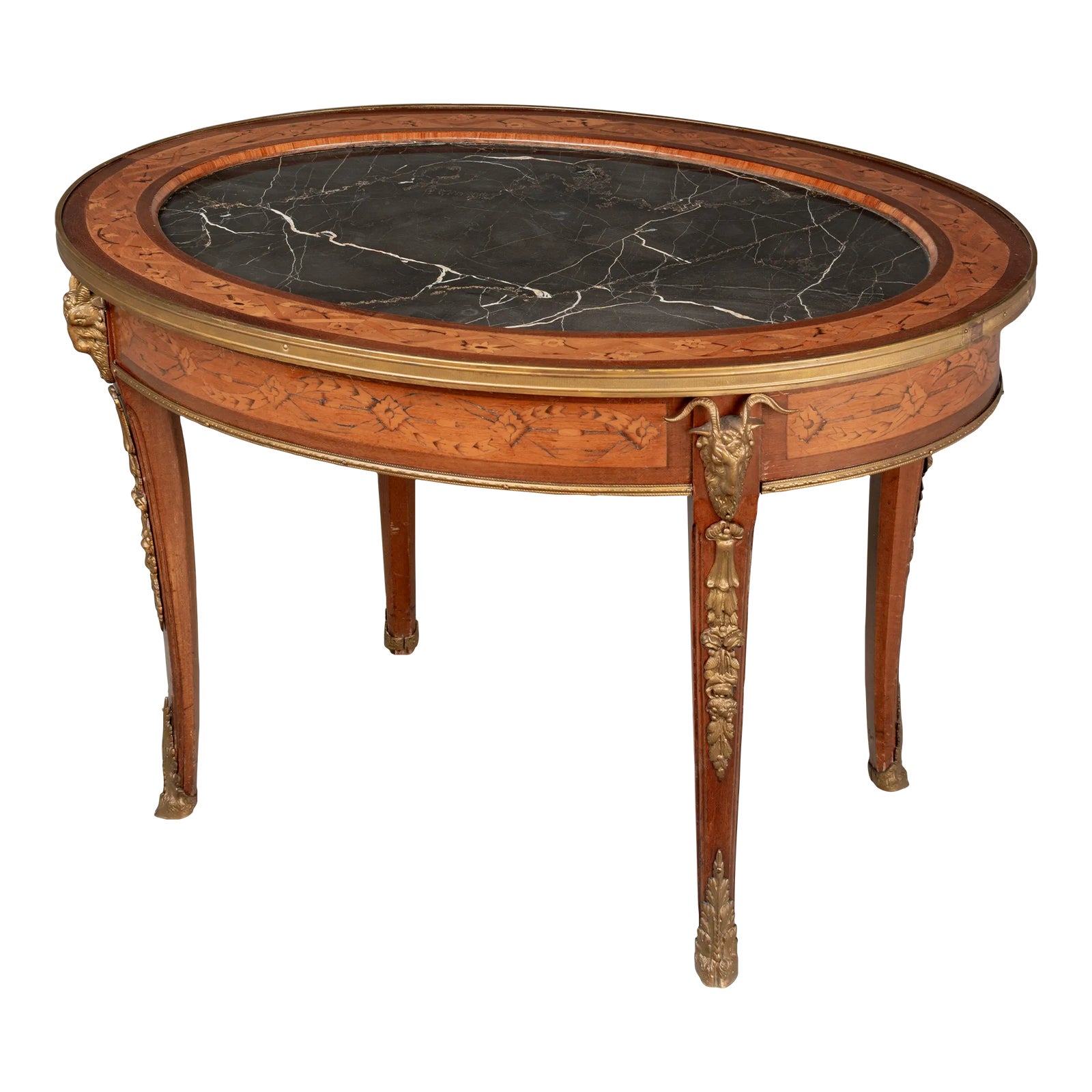 French Louis XV Style Marble Top Mahogany Coffee Table | Chairish