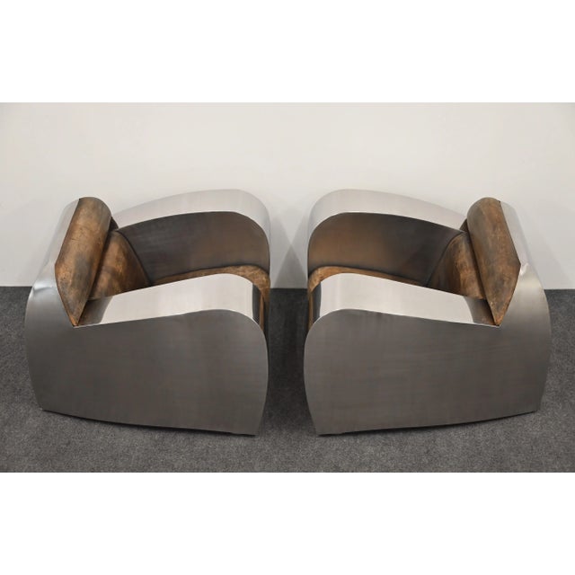 Pair of Stainless Steel Club Chairs by Jonathan Singleton, 20th Century ...