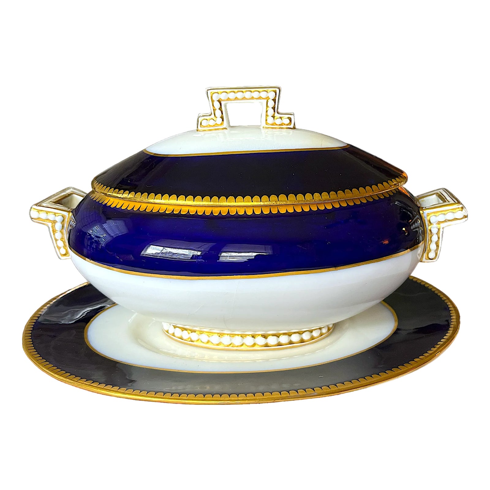 Mid 19th Century Victorian Coalport Jeweled Cobalt & Gilt Porcelain ...