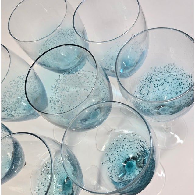 Bubbled Turquoise Ocean Goblets- Set of Eight | Chairish