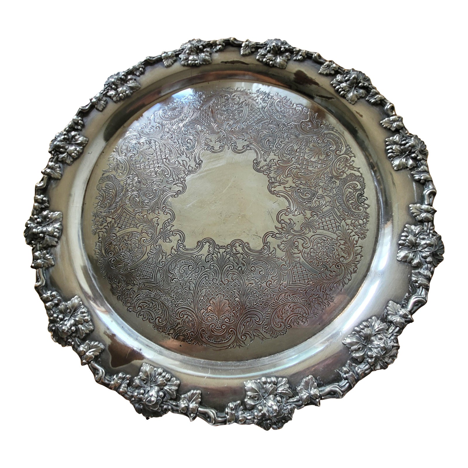 Early 20th Century Sheffield Silver on Copper Round Tray With Grape ...