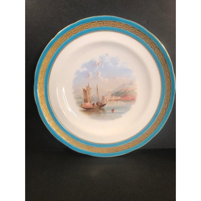 Pair of Antique English Porcelain Plates, Minton Marks, Sailing Boats ...