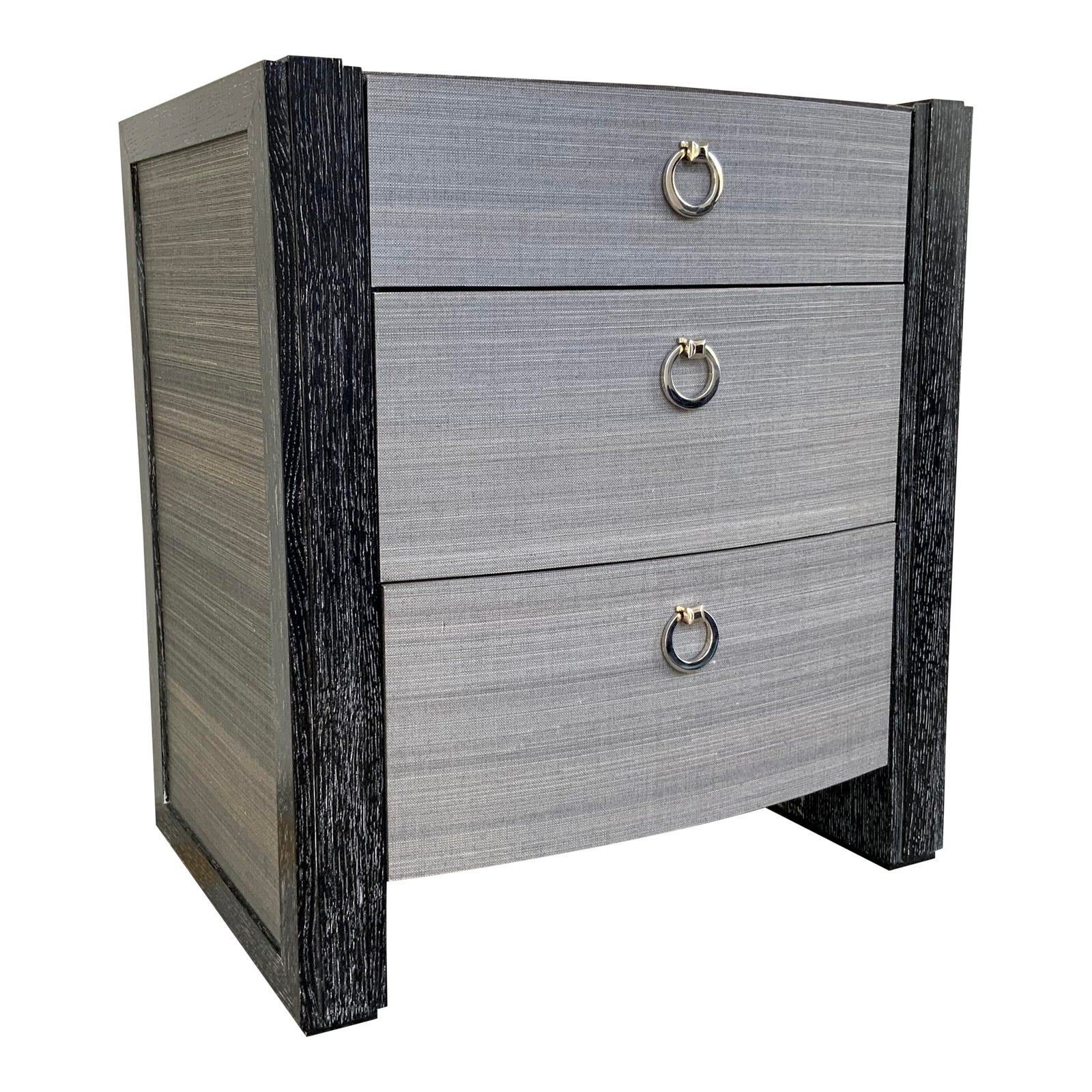 Villa & House Modern Silky Gray Grass Cloth Albert Side Table | Chairish