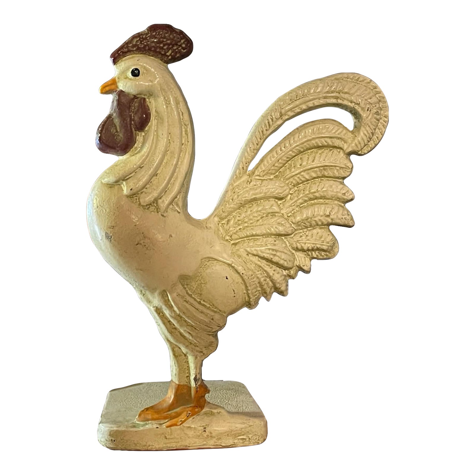 Early 1900's Cast Iron Rooster Door Stop With Original Paint and Rubber ...