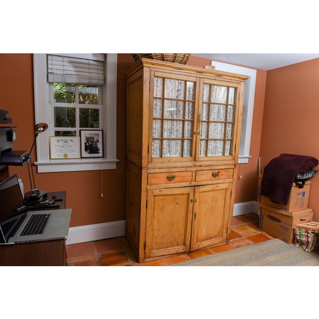 19th Century Antique English Two-Piece Pine Breakfront Cupboard Cabinet ...