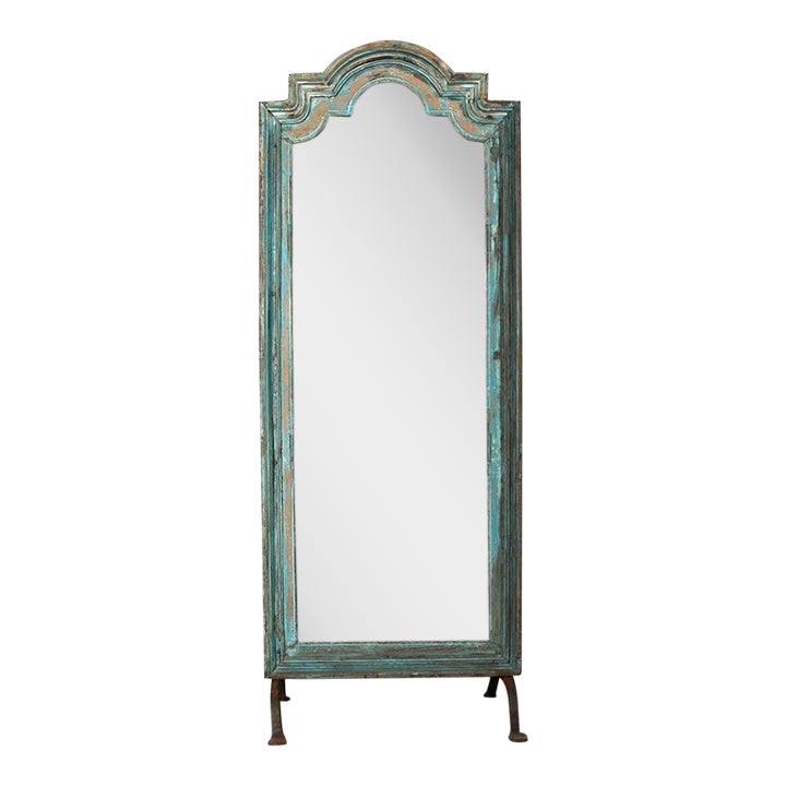 Antique Indian Teakwood Painted Window Frame + Mirror | Chairish