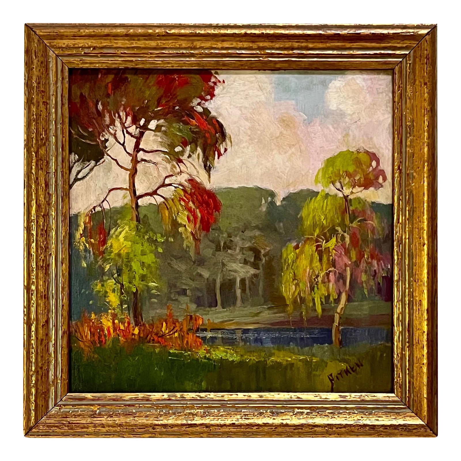 Vintage American Impressionist Oil Painting Wooded Landscape by Harry G ...