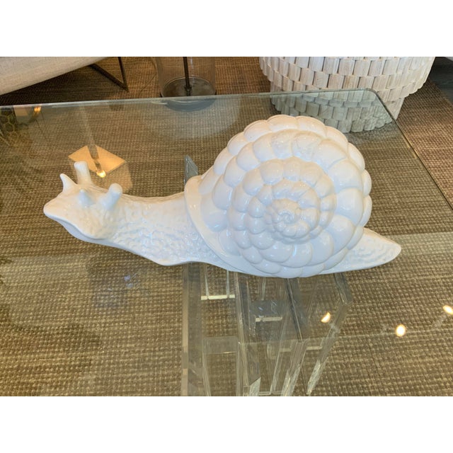 Vintage White Ceramic Snail Garden Ornament | Chairish