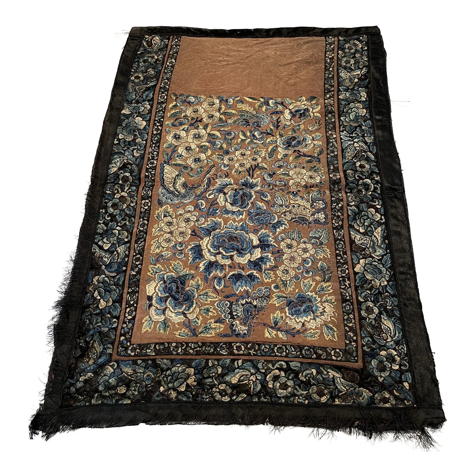 Antique Chinese Embroidered Floral Silk Panel Qing Dynasty | Chairish