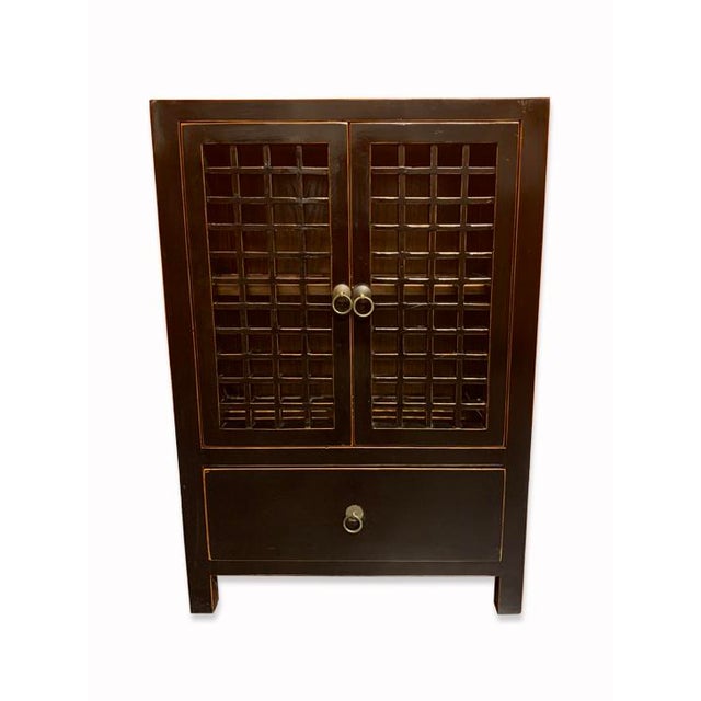 Asian Black Lattice Door End Table | Chairish