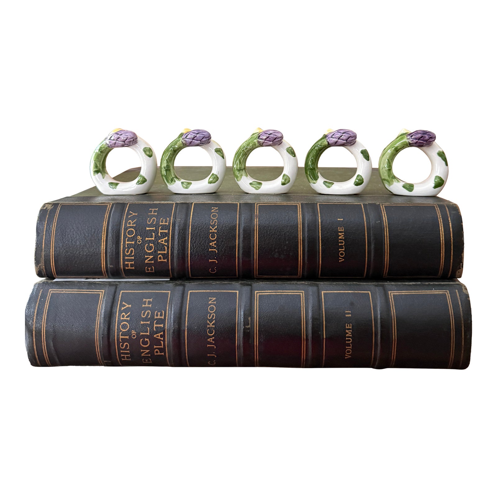 1970s Sheffield Majolica Asparagus Napkin Rings - Set of Five | Chairish