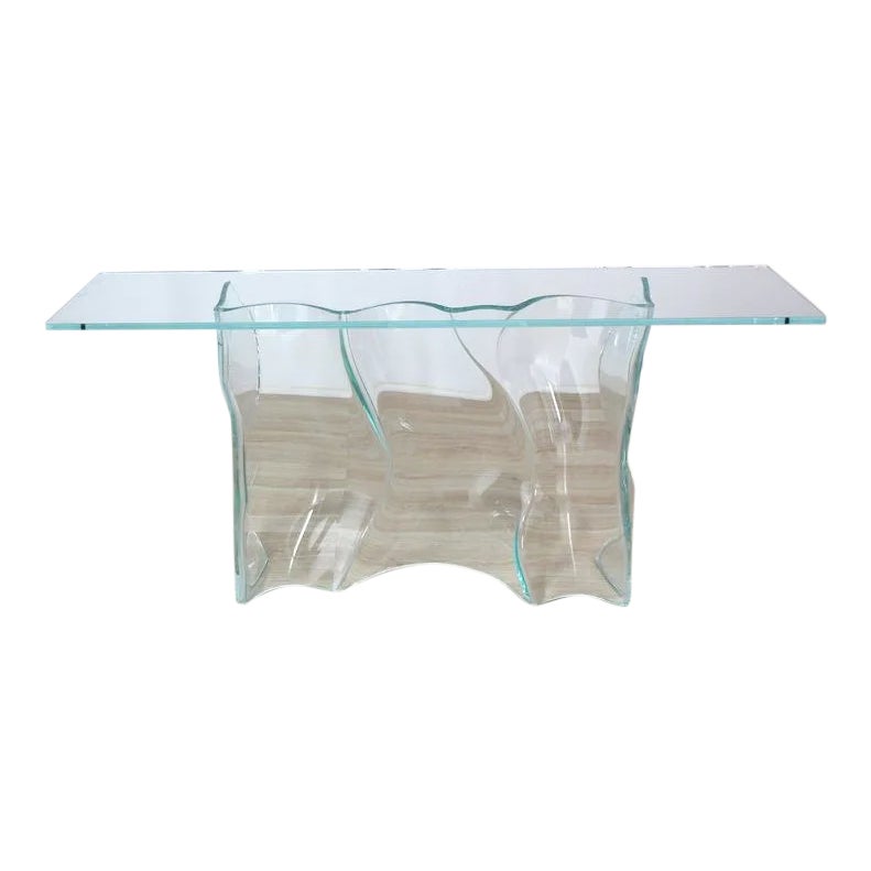 Modern Free Form Molded Glass Wave Pattern Console Table | Chairish