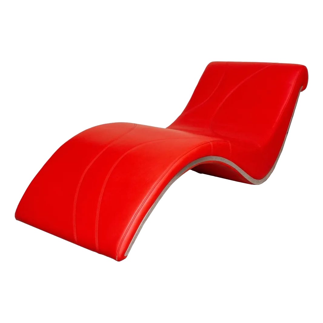 Contemporary Red Vinyl Covered Chaise Longue | Chairish