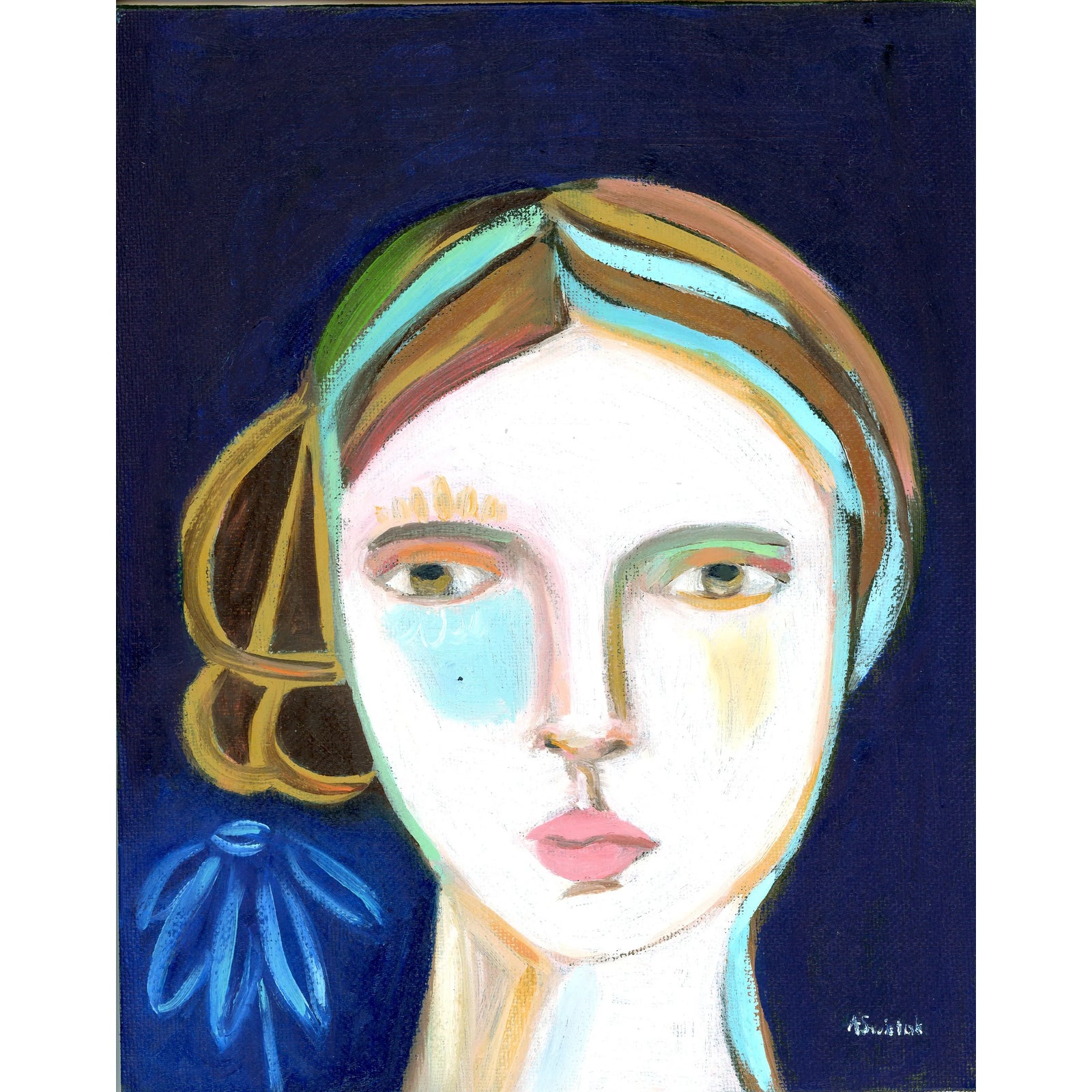 Signorina Pomellina Abstract Cubist Portrait Oil Painting by Alexandra ...