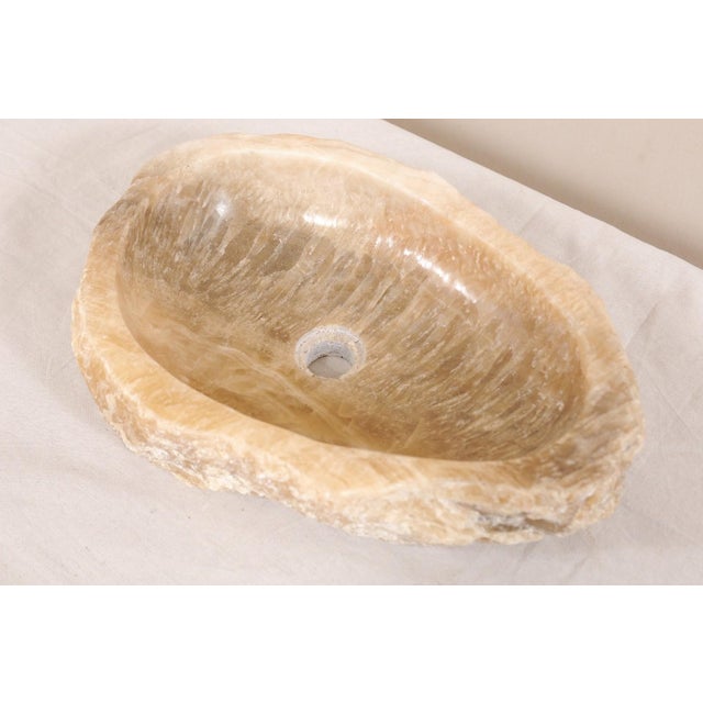 Carved and Polished Onyx Sink Basin in Cream Color | Chairish