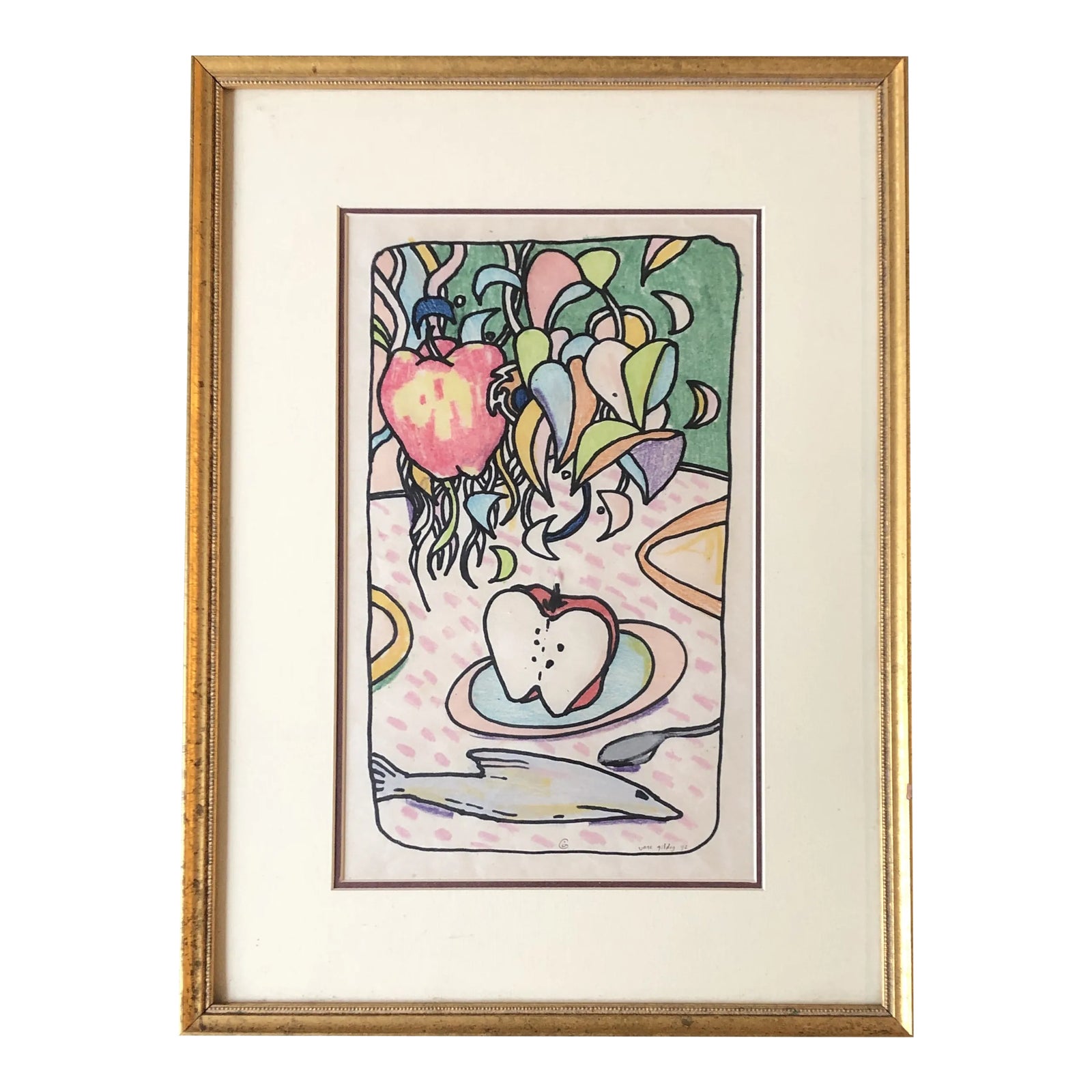 Original Jame Gilday Still Life With Fish & Fruit Colored Pencil ...