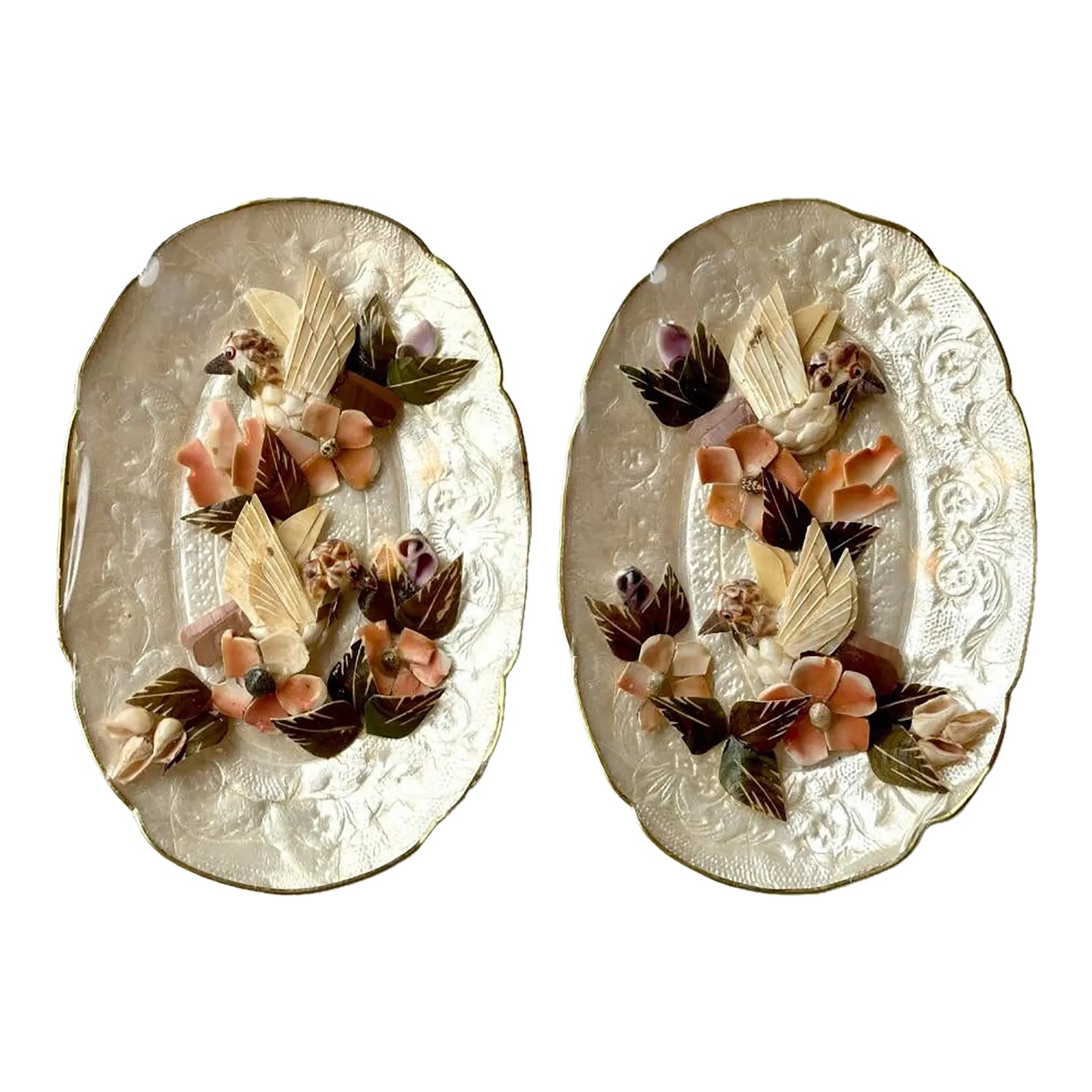 Vintage Capiz Shell Art Wall Plaques – Old New Stock, Birds & Flowers ...