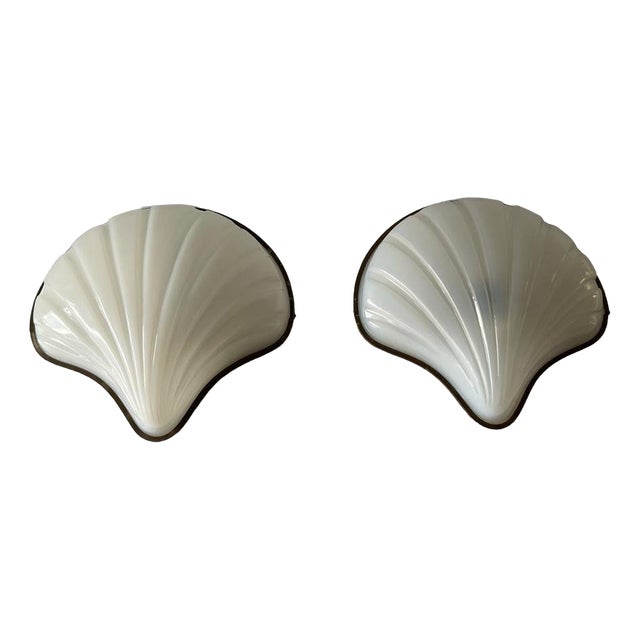 Large Italian Shell Shaped Sconces in White Acrylic Glass, 1950s, Set ...