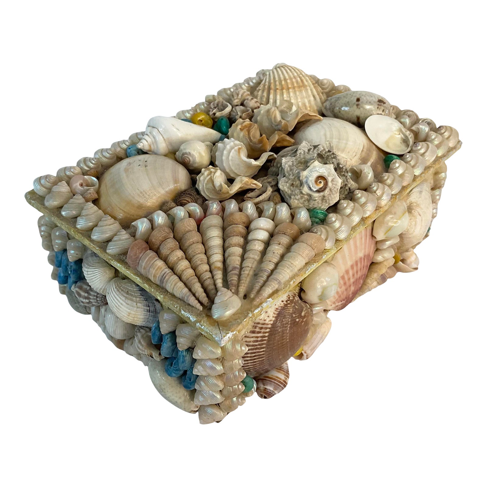 Vintage Coastal Chic Hollywood Regency Seashell Box With Turquoise ...