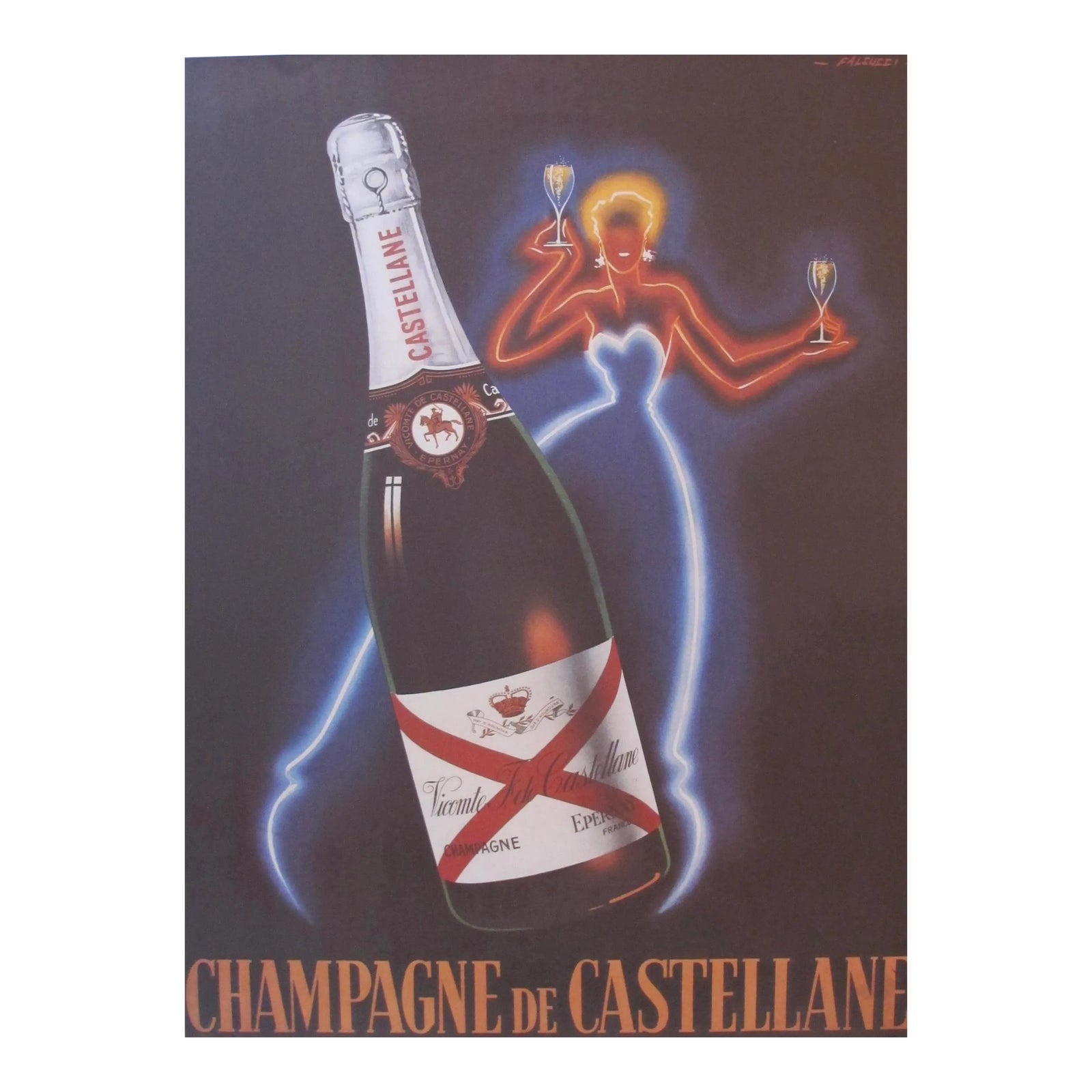 1980's French Champagne Poster, Champagne De Castellane (Reproduction ...