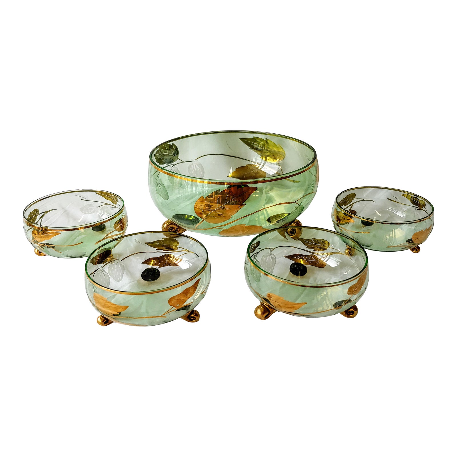 Mid-Century Modern Gilded Dessert Serving Bowl Set, 5 Pieces | Chairish