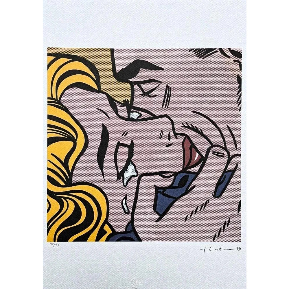 After Roy Lichtenstein, "The Kiss V", 1990s, Silk-Screen | Chairish