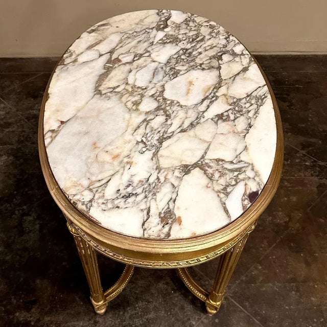 19th Century French Louis XVI Giltwood Marble Top Oval End Table | Chairish