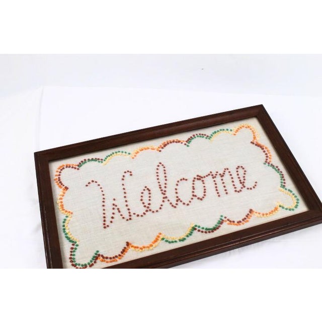 Framed Vintage Embroidery Fiber Art Welcome Sign | Chairish
