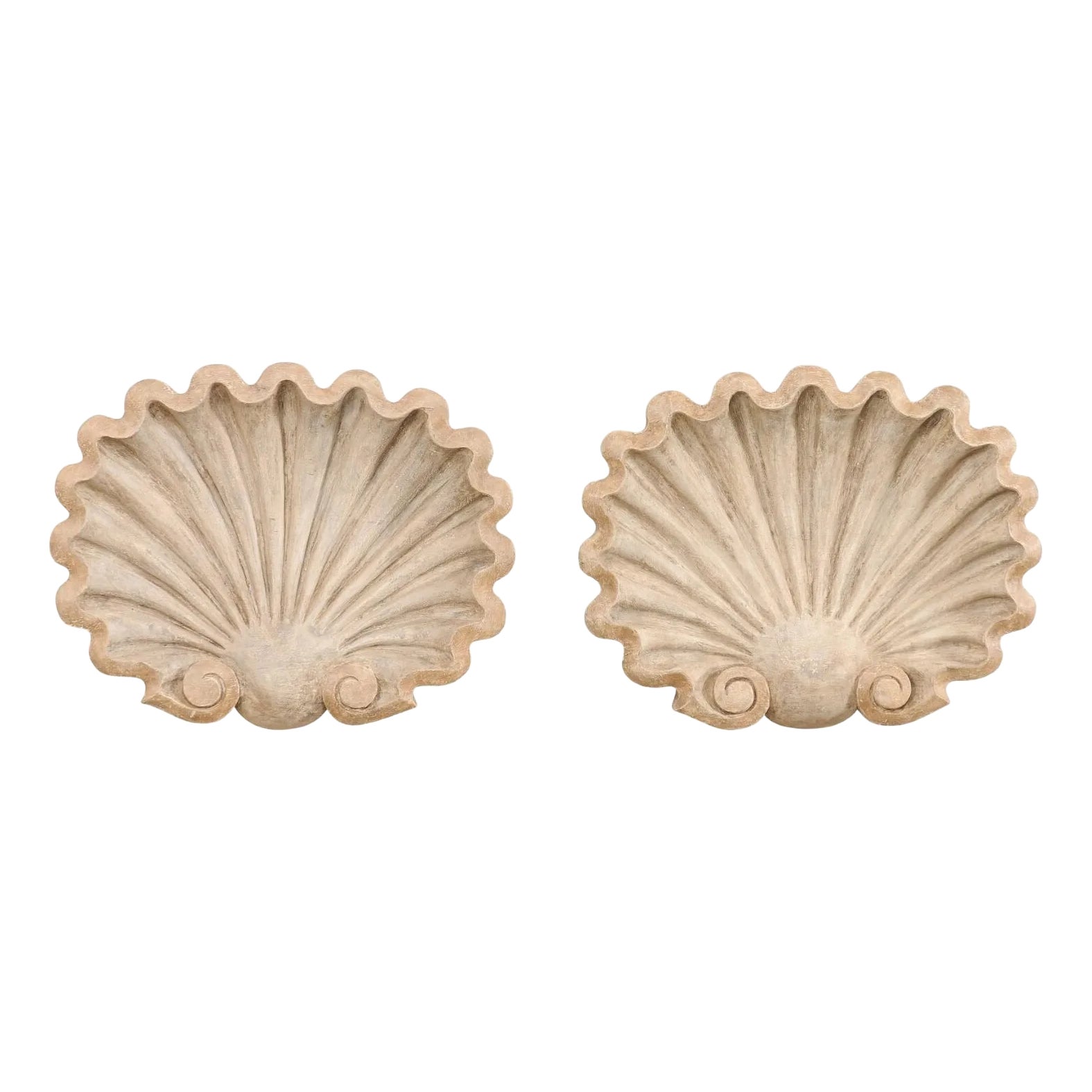 A Pair of Carved & Painted Shell Wall Plaques | Chairish