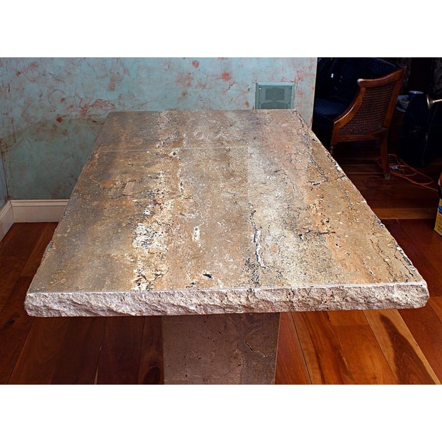 Vintage Natural Stone Dining Table With Double Pedestal Base | Chairish