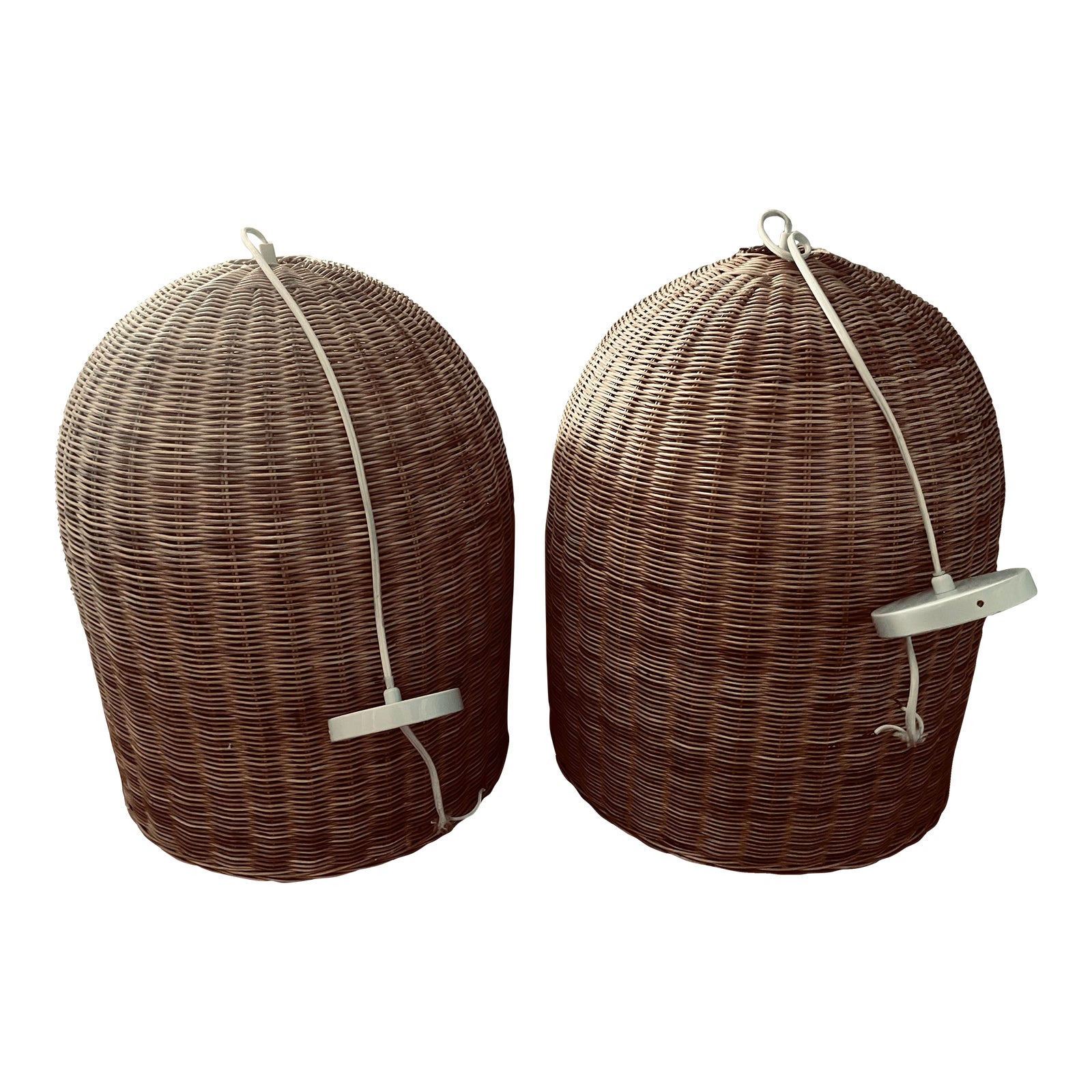 Serena & Lily Rattan Pendants - a Pair | Chairish