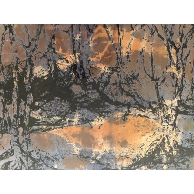 Vintage Original Abstract Lithograph Organic Modern 80s | Chairish